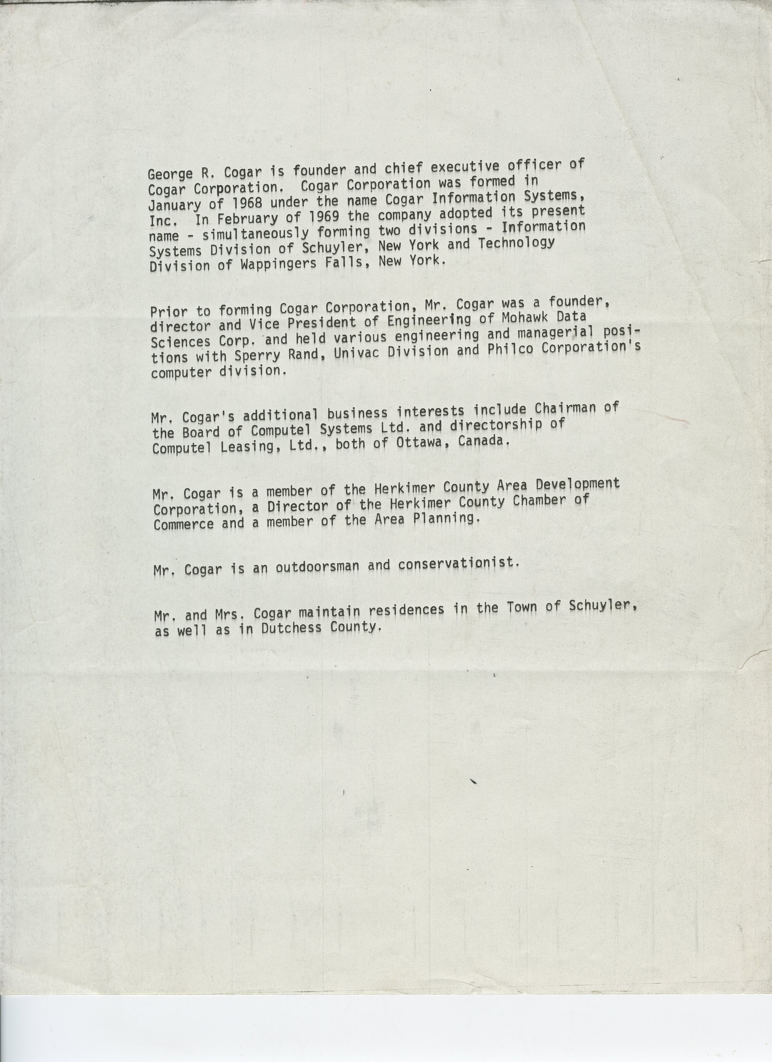 Short George Cogar Biography | georgecogar